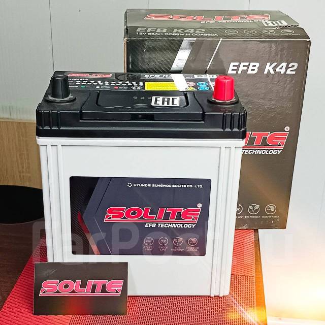 Аккумулятор Solite EFB K42 38а/ч 360A Start-STOP, обратная (левое), 38 А.ч. 360 А. B19, корея ...