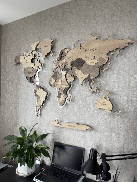 Карта мира из дерева на стену Лучший подарок Карта мира с подсветкой в Хабаровске