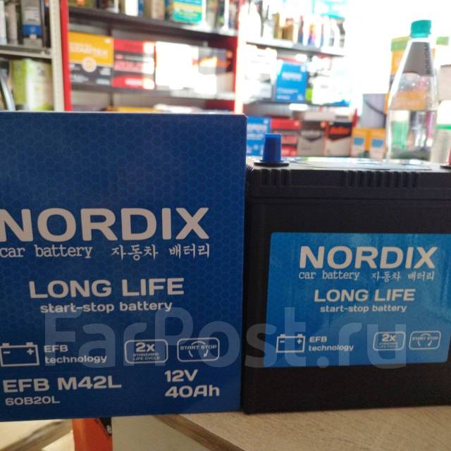 Аккумулятор Nordix M-42L/60B20L EFB, 40Ач, CCA 400А, (-450р за старый), обратная (левое), 40 А.ч ...