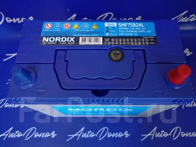 Усиленный АКБ 2023г. Гарантия 4г. 55А/Ч Nordix 75b24l со скидкой 6200р ...