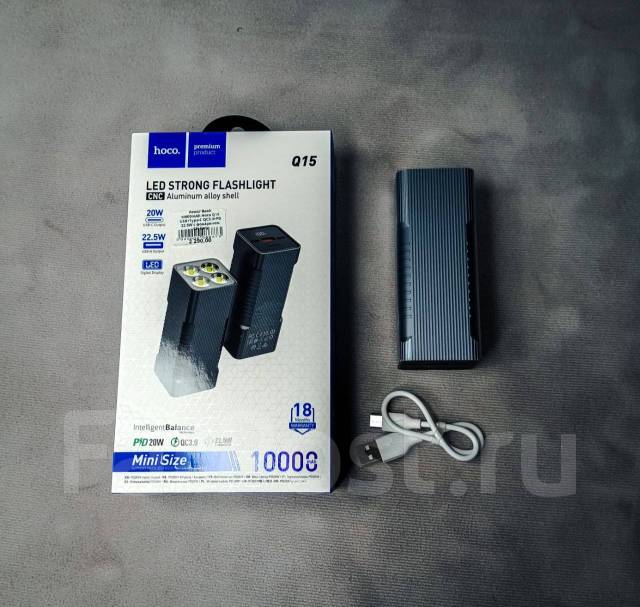 Power Bank 10000mAh Hoco Q15 USB+Type-C QC3.0+PD 22,5W с фонариком ...