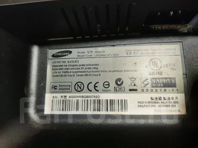Монитор 22" Samsung 2253LW, DVI, VGA, ЖК (LCD, LED, QLED), TN ...