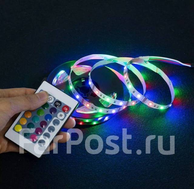 Светодиодная клейкая RGB LED Лента 5м Полный комплект 12В, IP65 35 LED ...