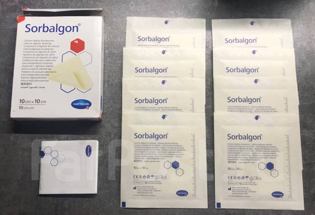 Повязка из волокон кальция-альгината sorbalgon/сорбалгон 10х10 см ...