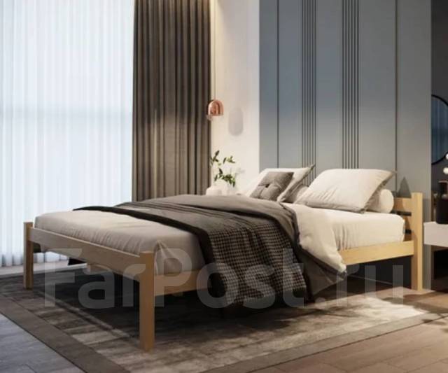 Кровать двуспальная 180х200 деревянная, белый, бежевый, 180,0 см, 200,0 ...
