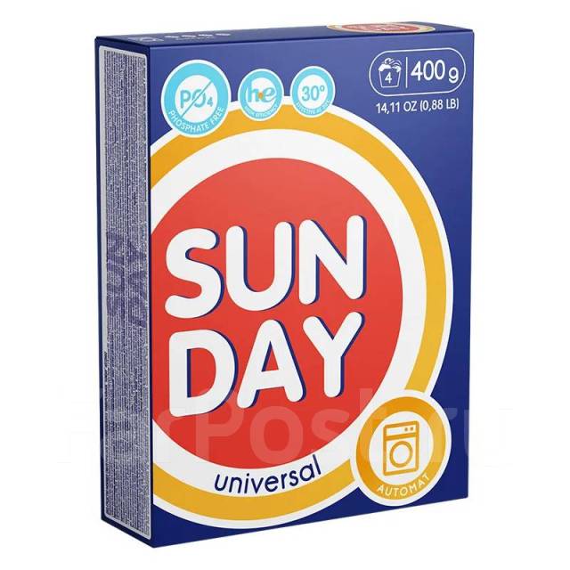 Стиральный порошок автомат Sunday универсальный 400г, новый, в наличии ...