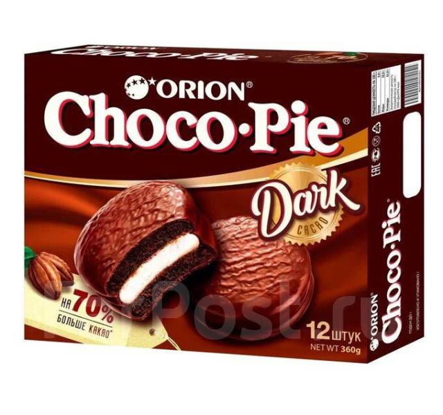 Пирожное Чокопай Orion Choco Pie Dark 12 шт*30 г, под заказ. Цена: 219 ...