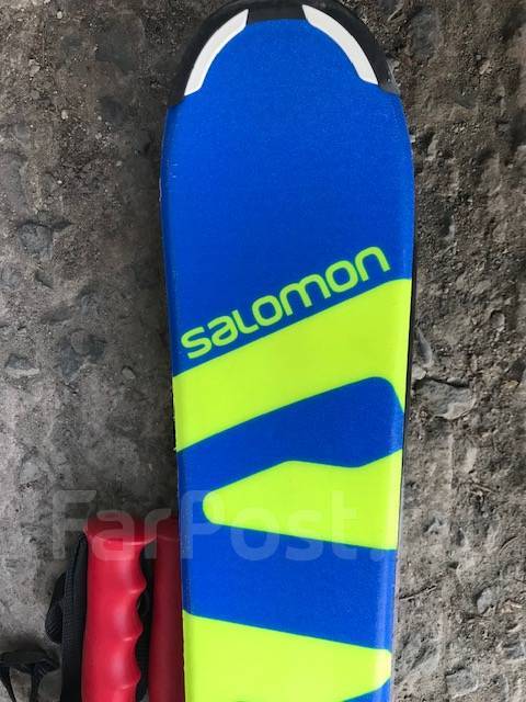 Лыжи горные Salomon E X-race Jr M р. 130+кр. E L7 B/Y+палки Atomic 100 ...
