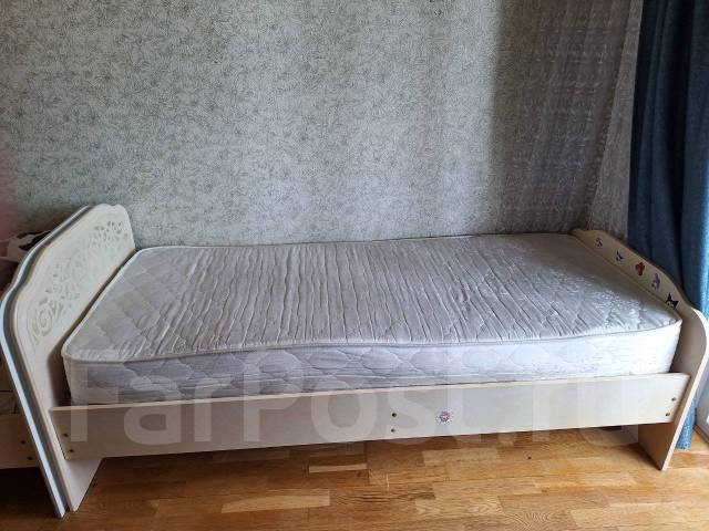 Кровать с матрасом, односпальная, лдсп, бежевый, 80,0 см, 190,0 см, б/у ...