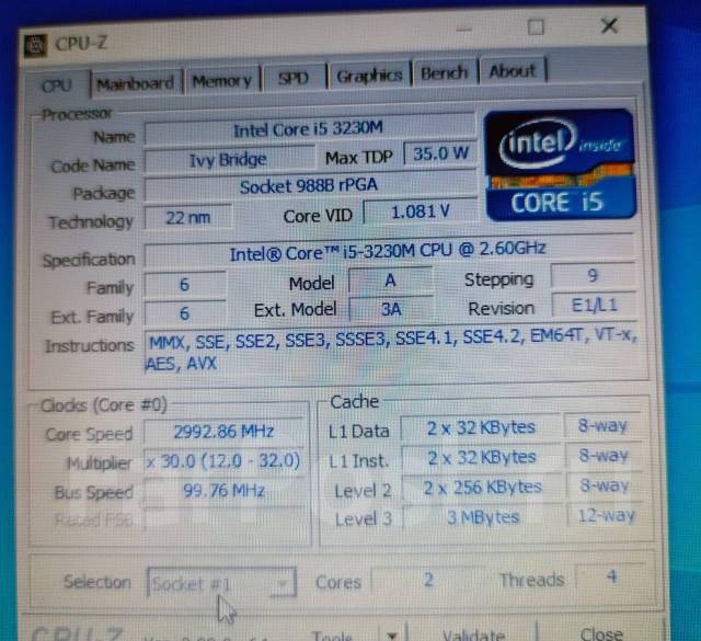Intel Core i5 3230M, б/у, в наличии. Цена: 1 000₽ во Владивостоке