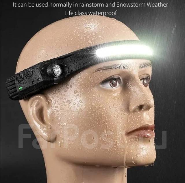 LED Фонарь налобный аккумуляторный 1200 мАч с датчиком движения, новый ...