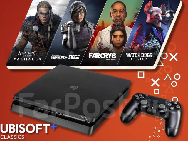 Sony PlayStation 4 Slim, Гарантия Ubisoft + 30 Игры, б/у, в наличии. Цена: 21 000₽ во Владивостоке