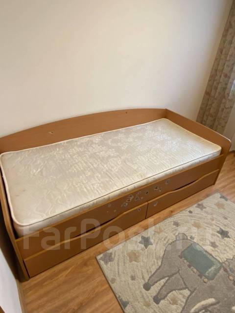 Кровать детская с ящиками 200*90 б/у, односпальная, лдсп, коричневый ...