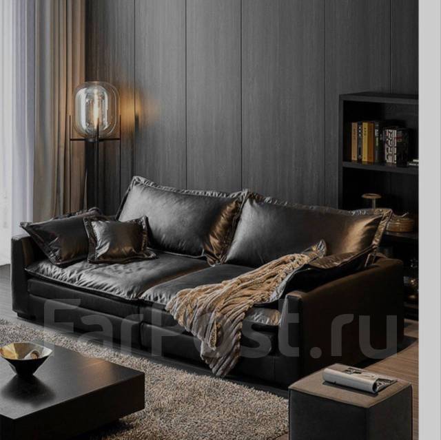 Диван прямой 2800х1200 цвет черный Loft, кожзам, чёрный, 120,0 см, 60,0 ...