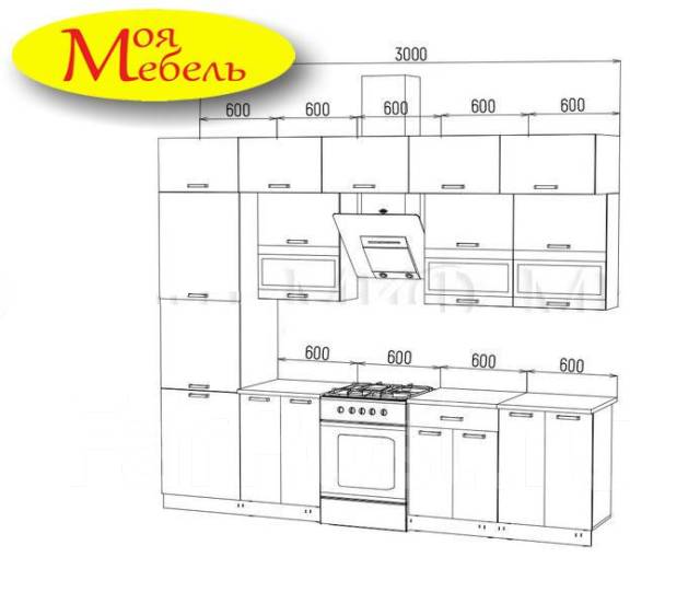 Кухня Техно 3 0м компоновка№2 мрамор бетон графит прямая модульная мдф светлое дерево