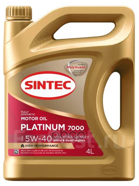 Масло моторное Sintec Platinum 7000 5W40 SN/CF A3/B4 синтетическое 4л (1/4) * Sintec, 4,00 л. CF ...
