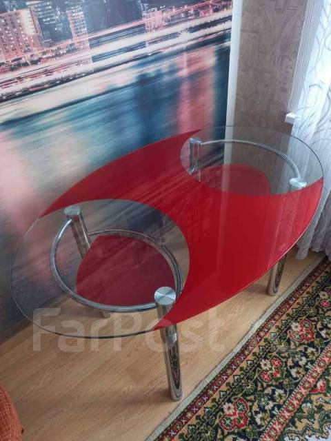 Стол стеклянный обеденный Tempered Glass, овальный, белый, красный ...