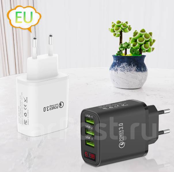 Зарядное устройство сетевое ADC-QC003 [3*USB 5V max 3A] LED экран ...