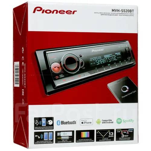 Pioneer MVH-S520BT Процессорный, 1 DIN — 178x50 мм, новый, в наличии ...