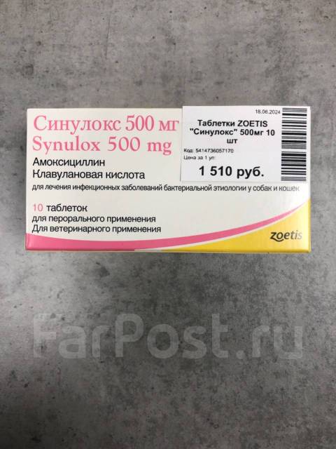 Синулокс 500 мг 10 таблеток, в наличии. Цена: 1 510₽ во Владивостоке