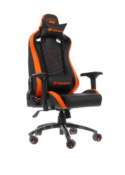 Кресло игровое Cougar Outrider S, кожзам, колеса, чёрный, оранжевый ...