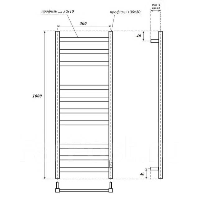 Полотенцесушитель электрический Point Меркурий, 500x1000 мм, черный, в ...