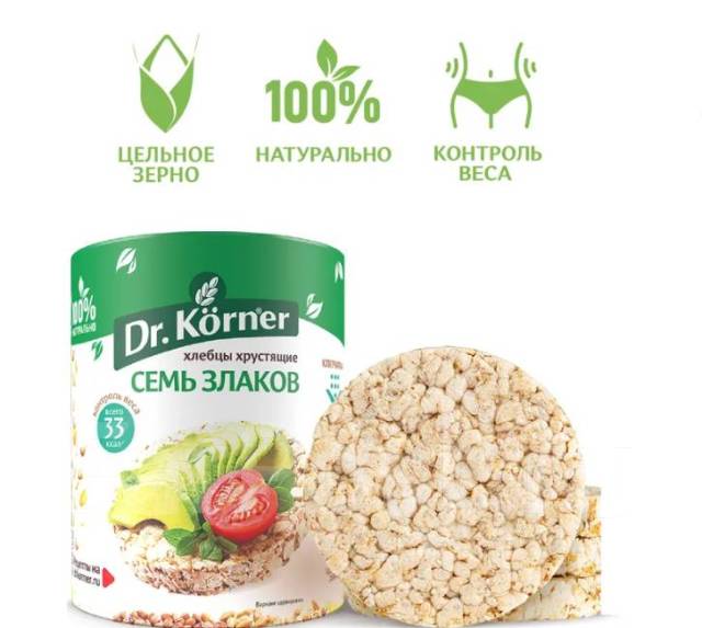Хлебцы цельнозерновые Семь злаков Dr. Korner 100гр, в наличии. Цена ...