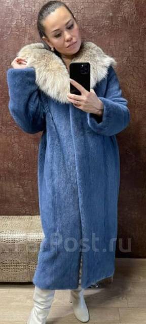 Шуба из голубой норки, размер: 48, 96,0 см, 80,0 см, 104,0 см, зима ...