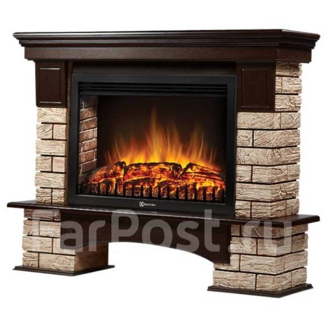 Портал для камина Firelight Forte Wood 30 камень коричневый, темный ду ...